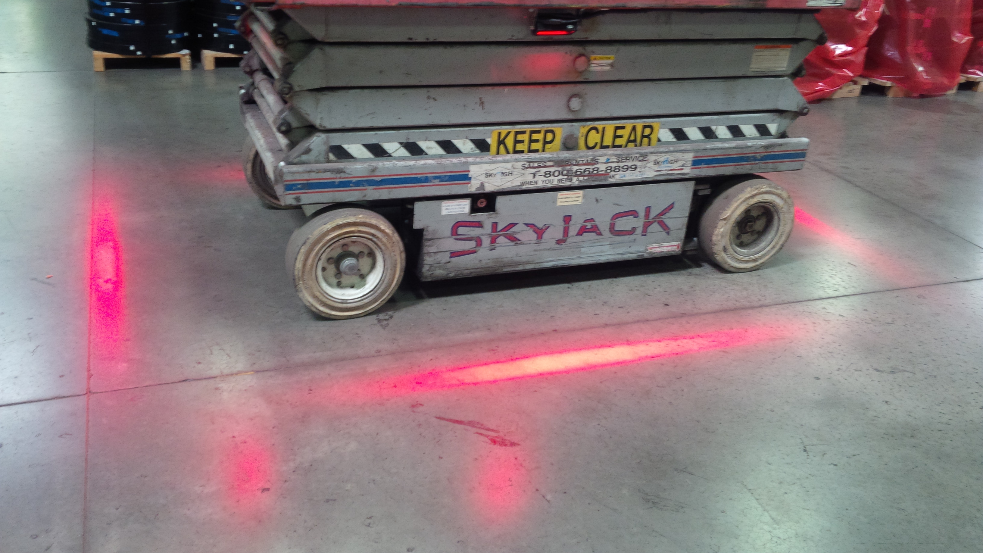 Red Zone Danger Area warning light for forklifts, creates NO GO zone.